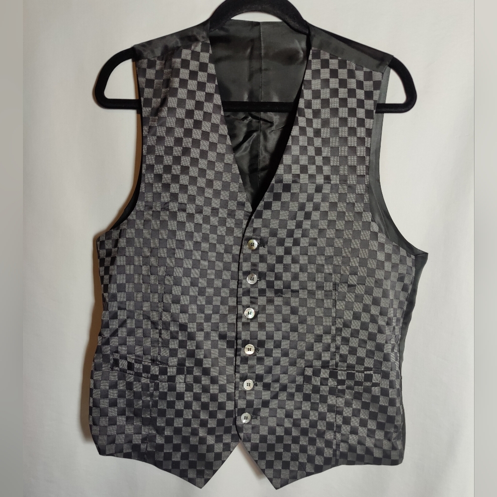 Barney's New York Suit/Tuxedo Silk Checkered Vest - Gem